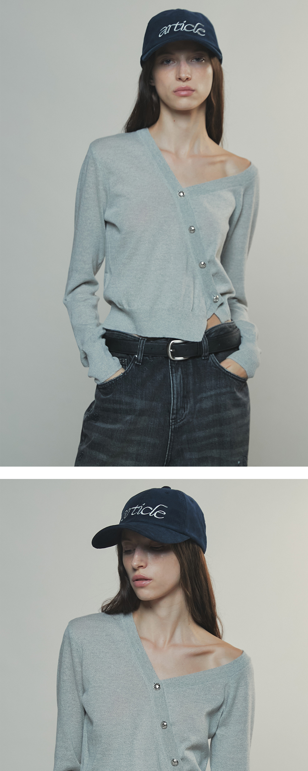 엔오르 우먼 숄더 코튼 가디건 - 그레이 | ENOR | KREAM