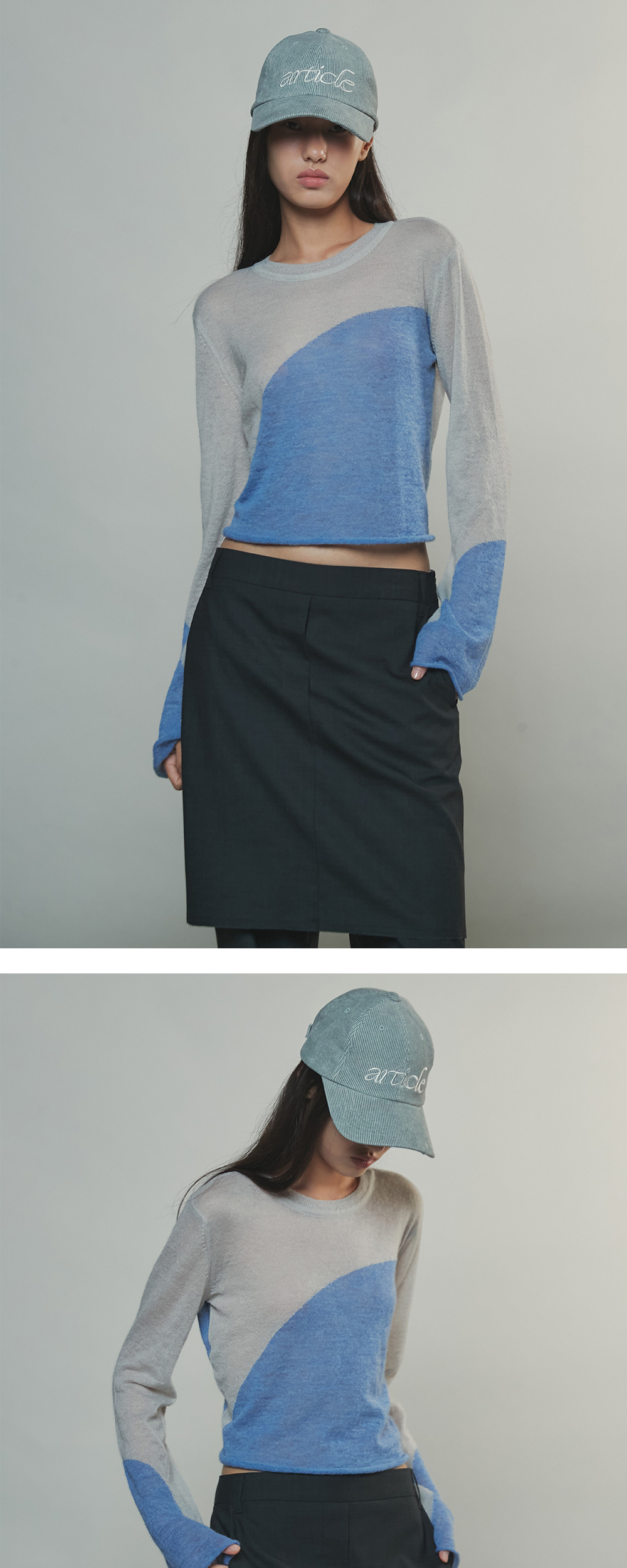 엔오르 우먼 드로우 스트링 크롭 탑 - 그레이 | ENOR | KREAM