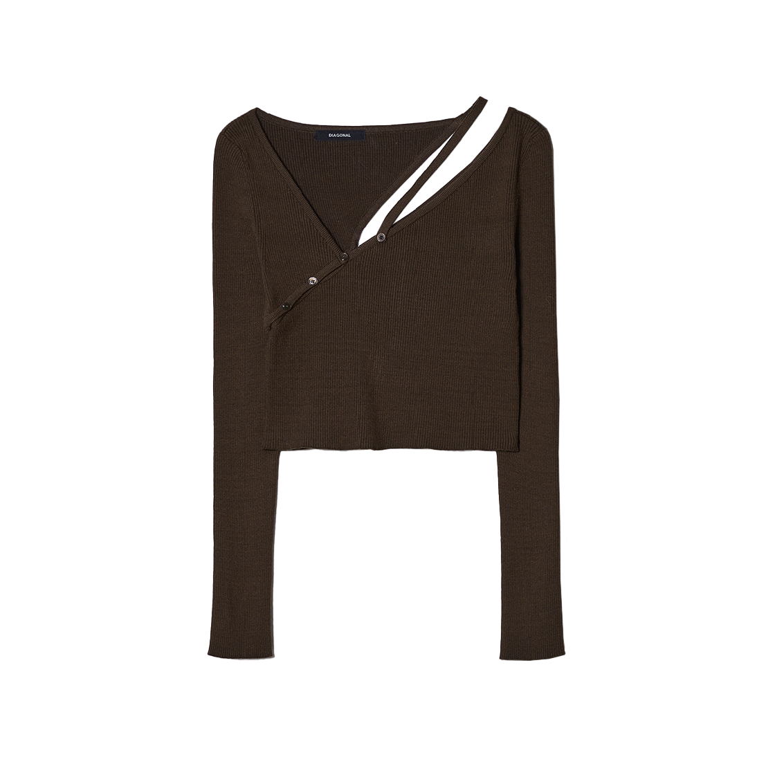 다이애그널 스트랩 버튼 니트 탑 브라운 | DIAGONAL | KREAM