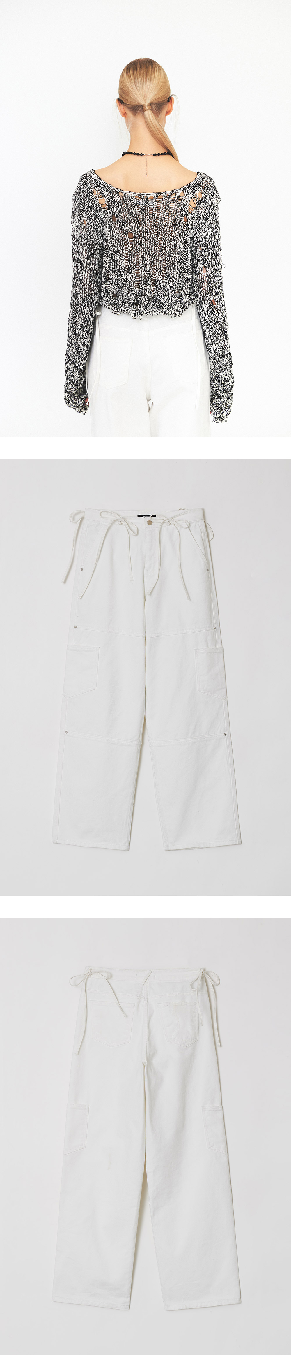 다이애그널 리본 스트랩 포켓 데님 화이트 | DIAGONAL | KREAM