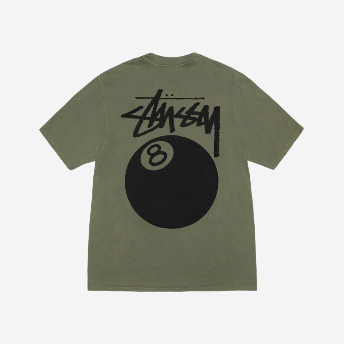 스투시 8볼 피그먼트 다이드 티셔츠 올리브 | Stussy | KREAM