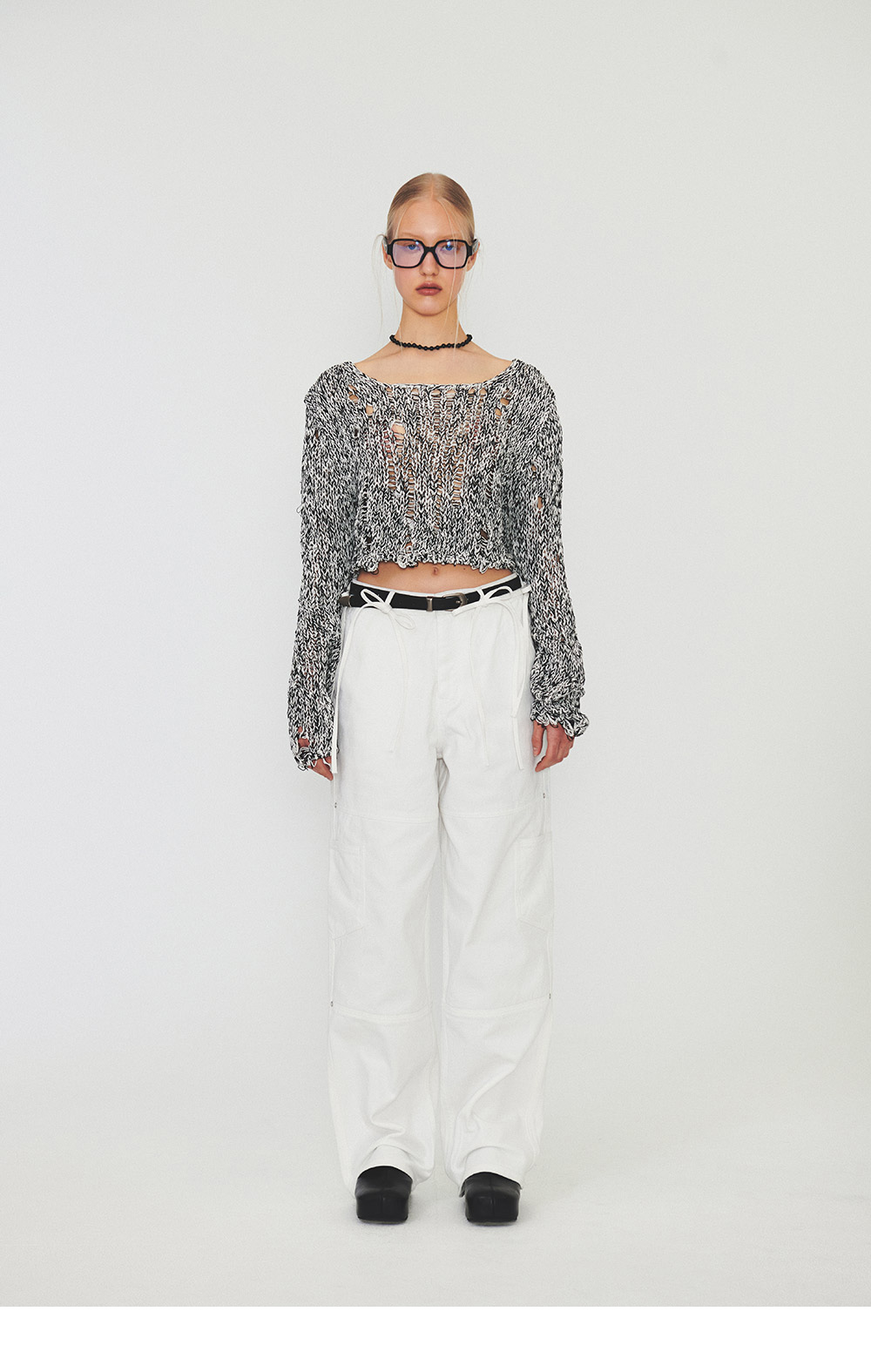 다이애그널 리본 스트랩 포켓 데님 화이트 | DIAGONAL | KREAM