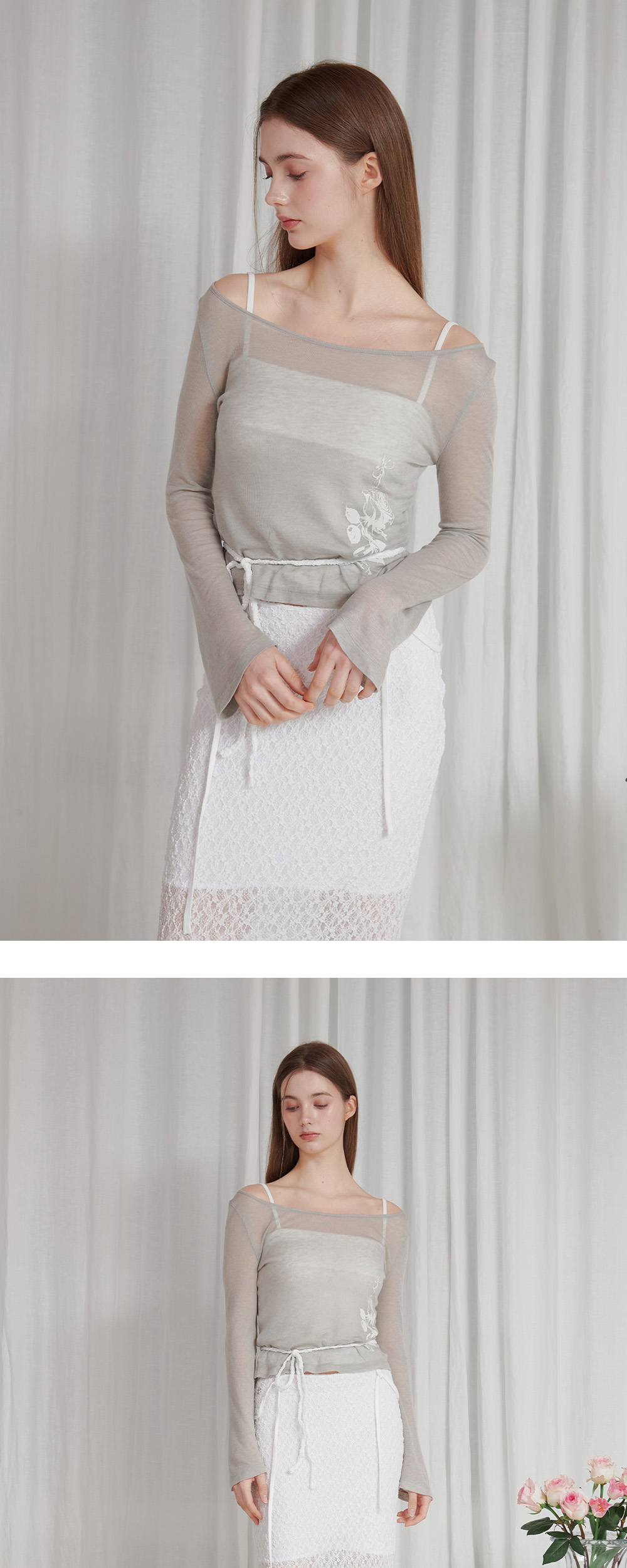 페인오어플레져 로즈 시어 탑 그레이 | PAIN OR PLEASURE | KREAM