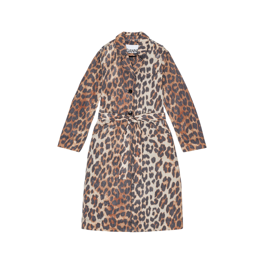 (W) 가니 크리스피 쉘 벨트 코트 빅 레오파드 아몬드 밀크 | Ganni | KREAM