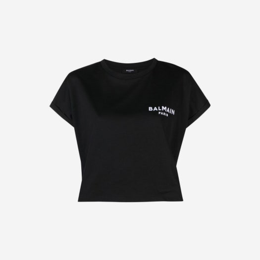 (W) 발망 발망 로고 프린트 에코 리스폰시블 크롭 코튼 티셔츠 화이트 | Balmain | KREAM