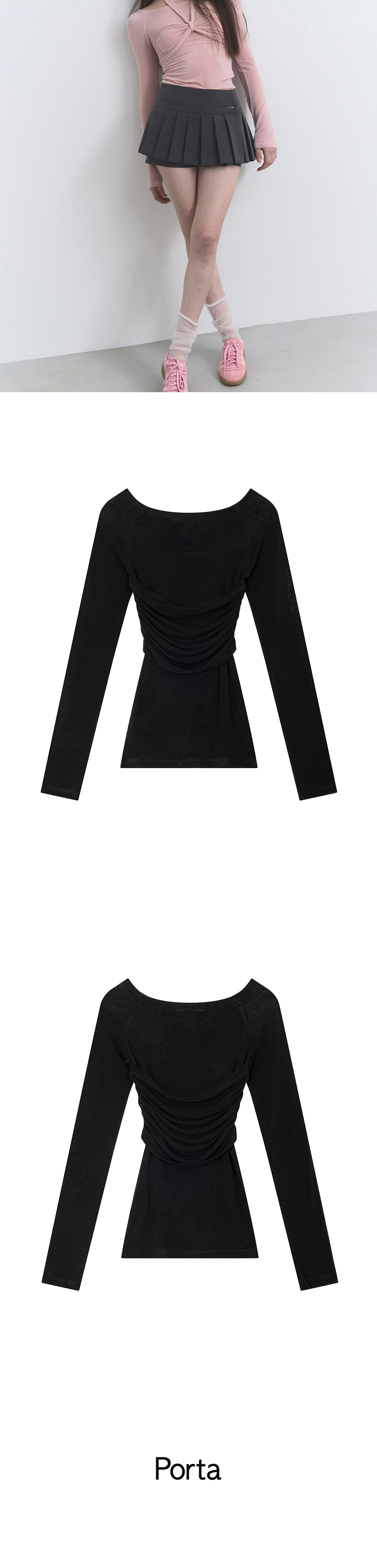 포르타 리본 오프 숄더 드레이프 탑 블랙 | Porta | KREAM