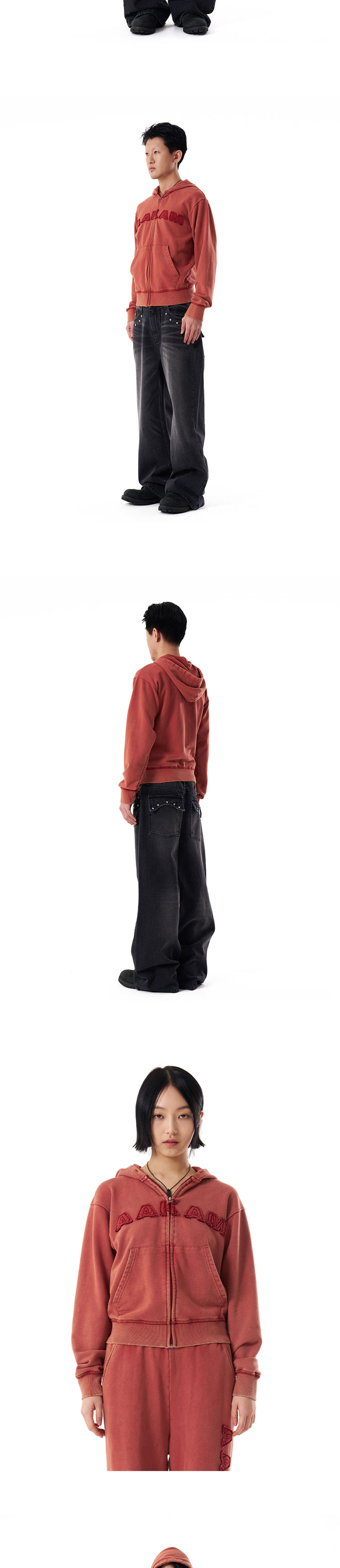 아캄 워시드 로고 집업 후디 레드 | AAKAM | KREAM