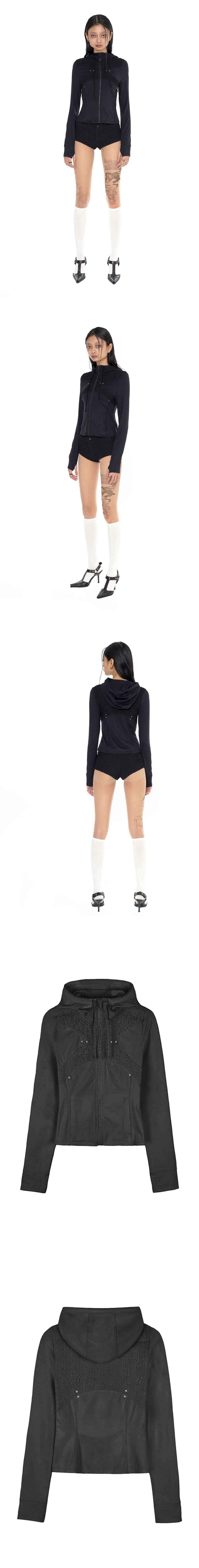 본네 우먼 피어스드 핑거 홀 후디 재킷 블랙 | Bonnae | KREAM