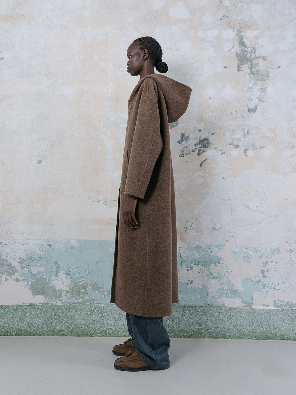 고엔제이 후드 더블 페이스 울 집업 코트 브라운 | GOEN.J | KREAM