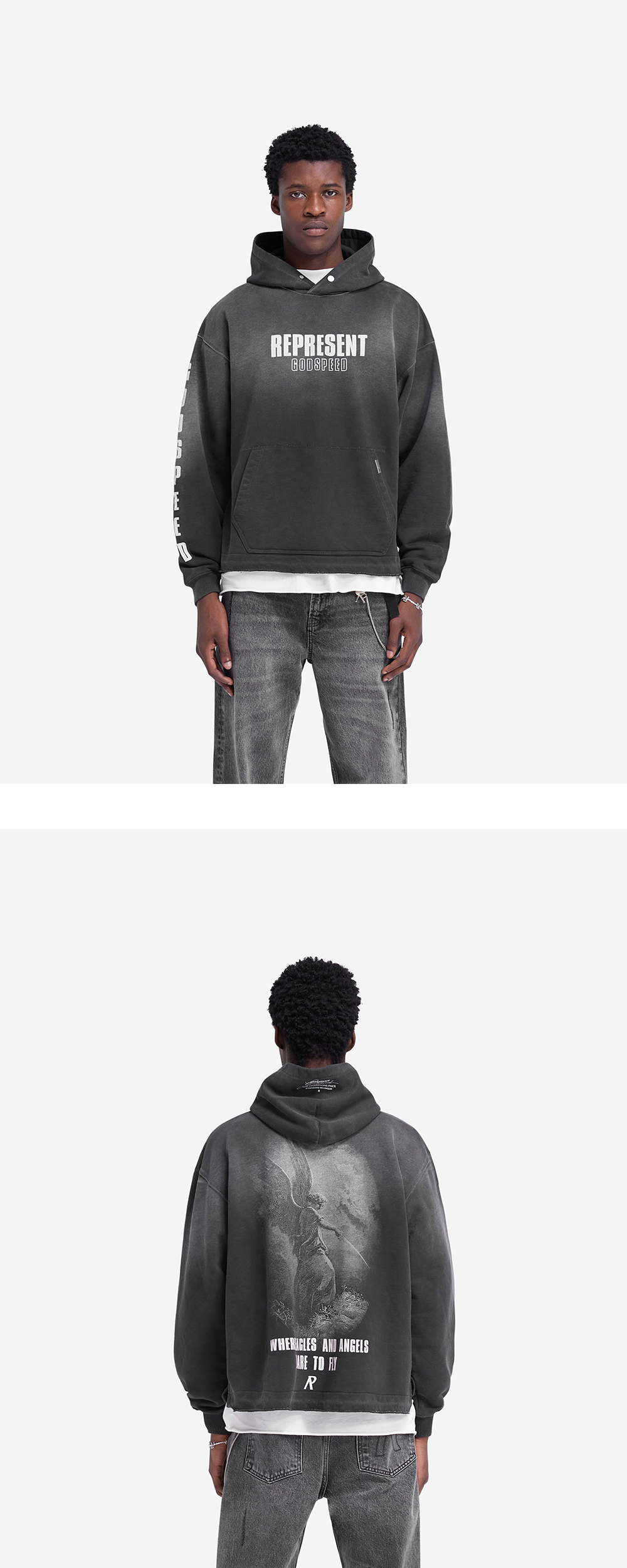 리프레젠트 갓스피트 후디 에이지드 블랙 - 24FW | Represent | KREAM