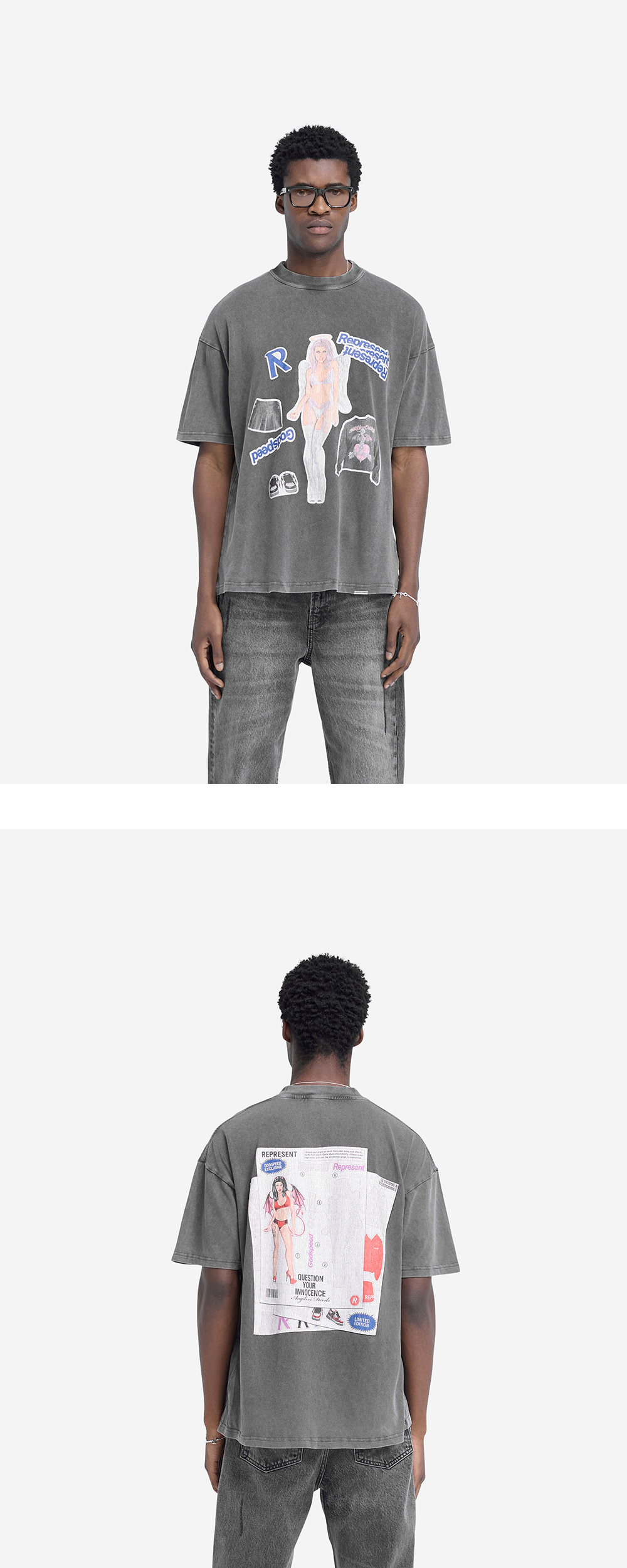 리프레젠트 퀘스쳔 유어 이노센스 티셔츠 빈티지 그레이 블랙 - 24FW | Represent | KREAM