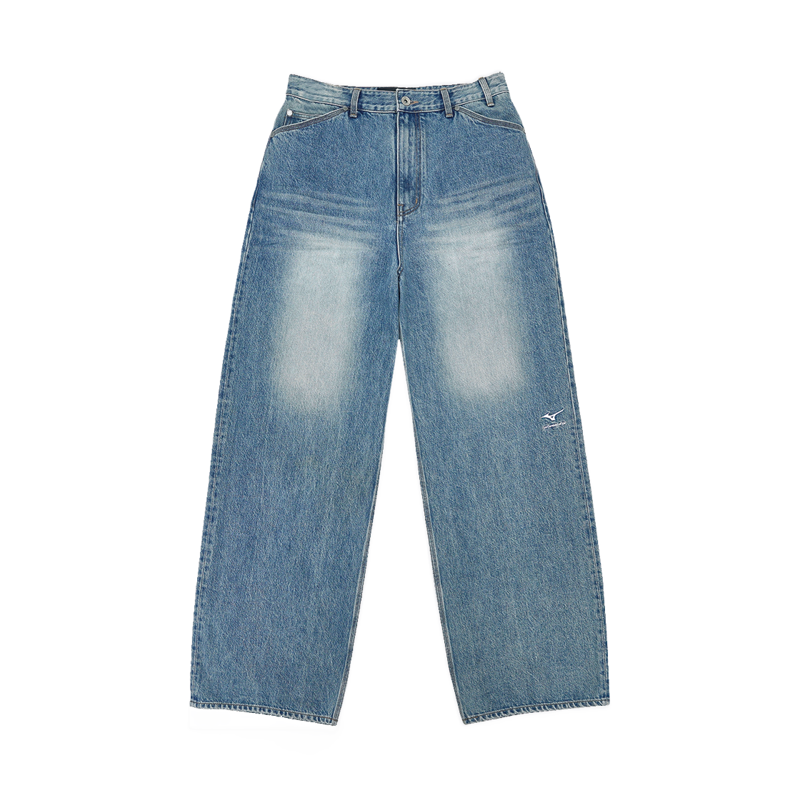 에스티유 X 미즈노 로고 엠브로더리 데님 팬츠 미드블루 | STU | KREAM