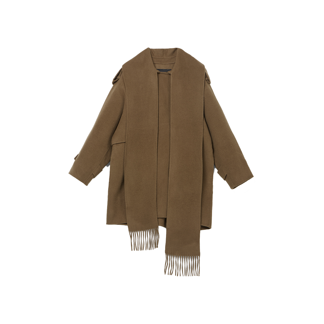 고엔제이 더블 페이스 울 블렌드 머플러 칼라 롱라인 재킷 브라운 | GOEN.J | KREAM
