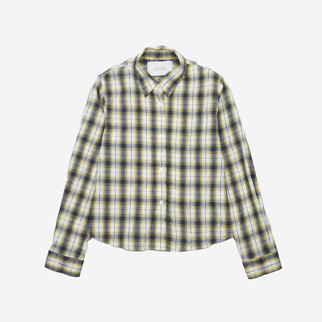 이예 슬림 크링클드 체크 셔츠 네이비 | YIYAE | KREAM