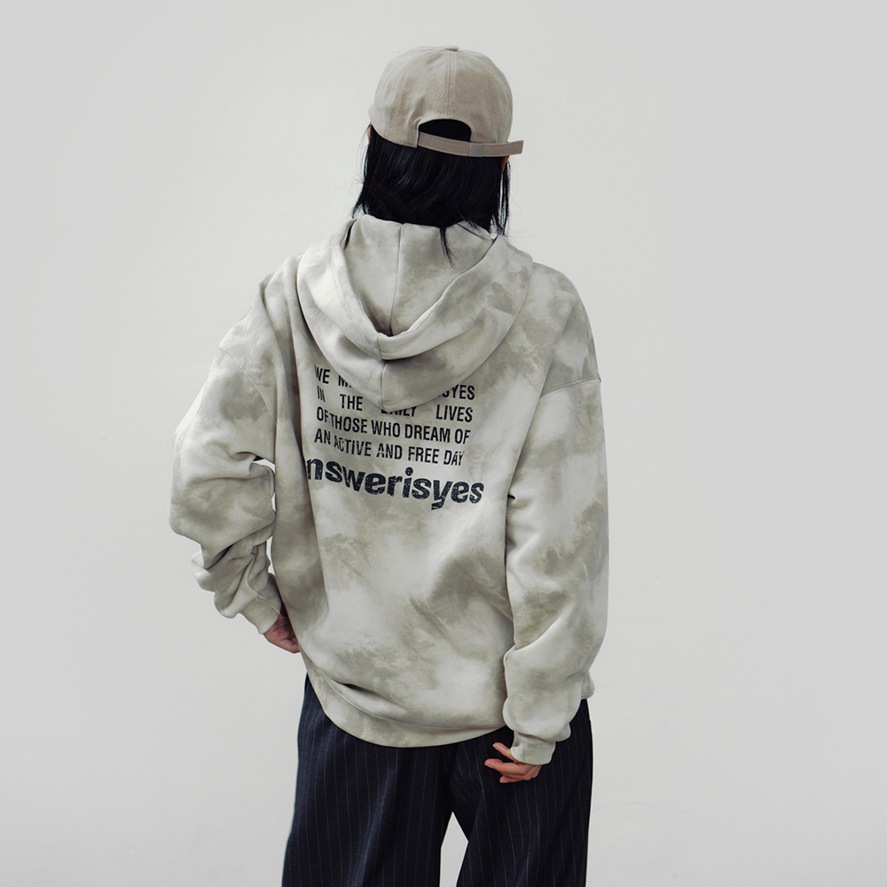 엔써이즈예스 하이픈 로고 후디 베이지 | Answerisyes | KREAM