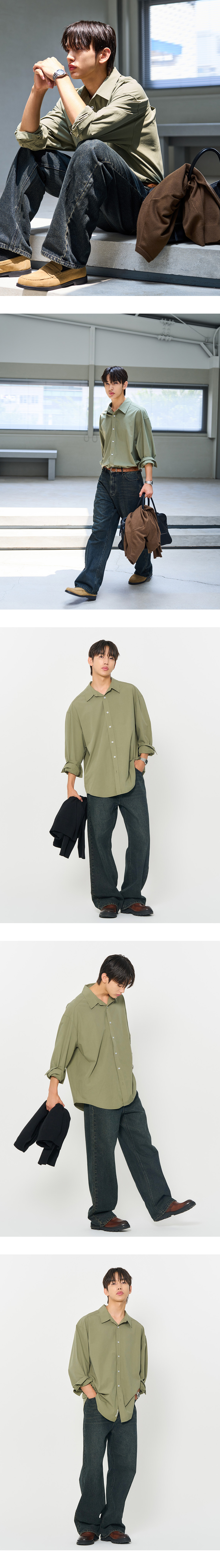 제너럴아이디어 유니섹스 뉴클래식 포플린 셔츠 올리브 | GENERAL IDEA | KREAM