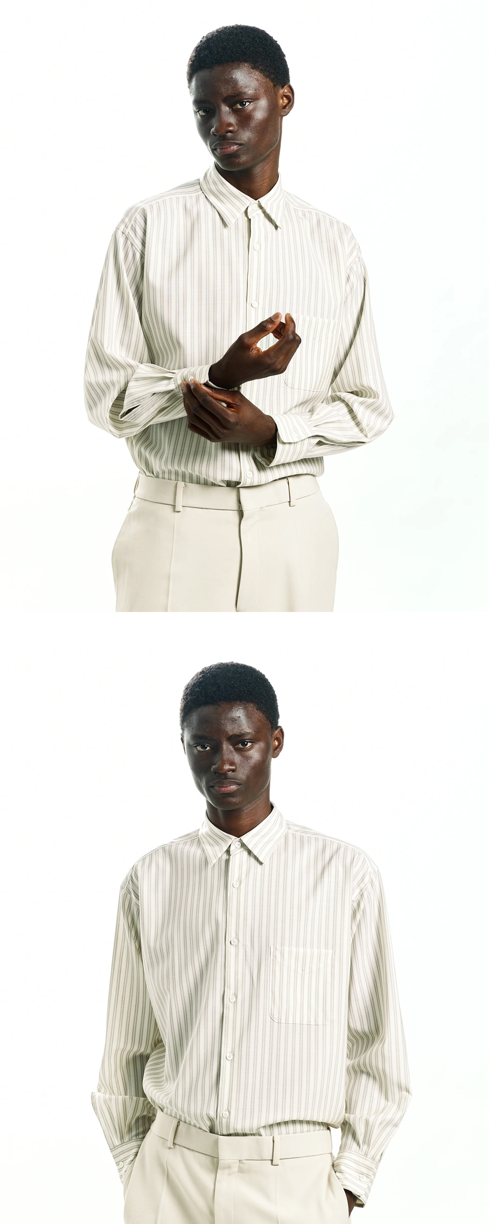 마카웨어 컴포트 핏 셔츠 화이트 블루 스트라이프 - 24FW | Markaware | KREAM