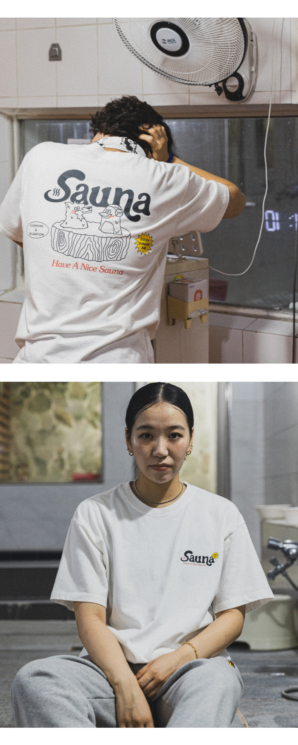 빅웨이브 컬렉티브 해브어 나이스 사우나 티 오프화이트 | BIGWAVE COLLECTIVE | KREAM