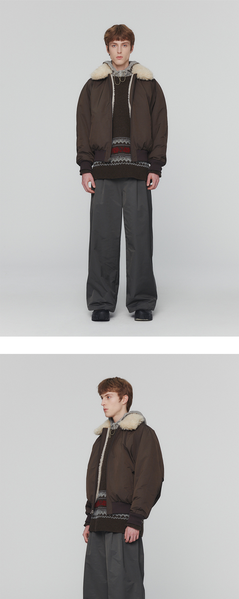 아모멘토 리버시블 오버사이즈 시어링 점퍼 브라운 - 24FW | AMOMENTO | KREAM