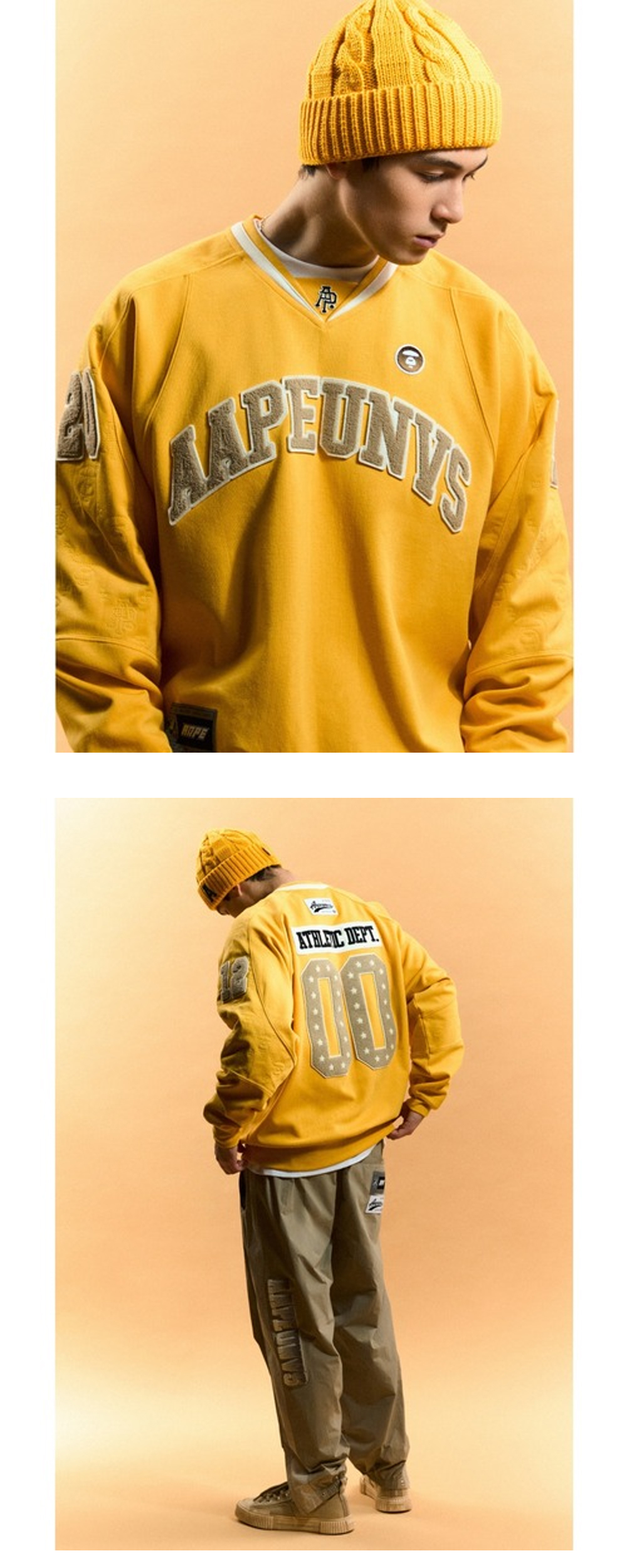 에이프 메인 크루넥 스웨터 다크 옐로우 - 24FW | AAPE | KREAM