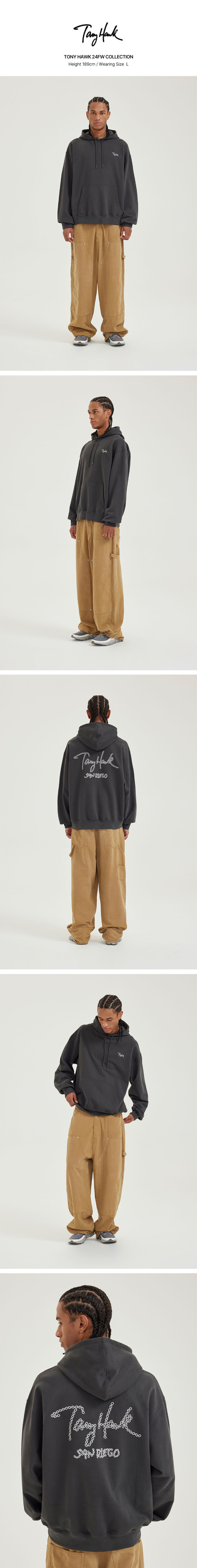 토니호크 체인 스티치 에센셜 로고 후디 차콜 | TONY HAWK | KREAM