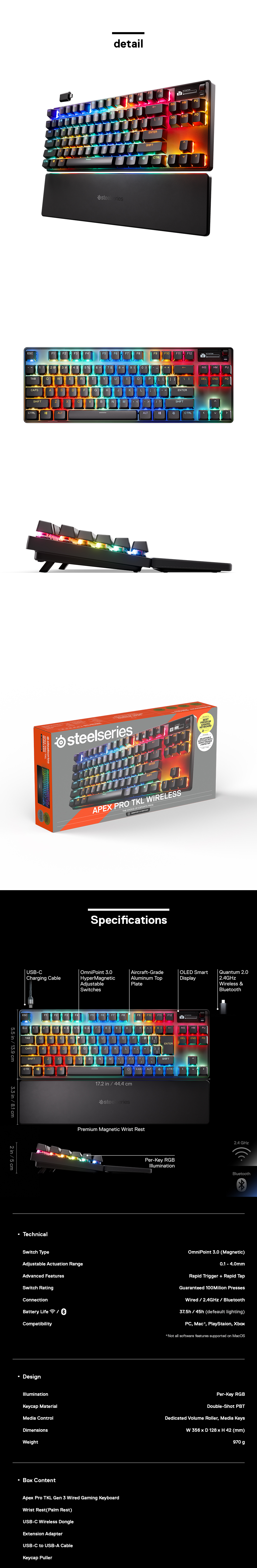 스틸시리즈 Apex Pro WL TKL Gen 3 US 자석축 기계식 무선 게이밍 키보드 | Steelseries | KREAM