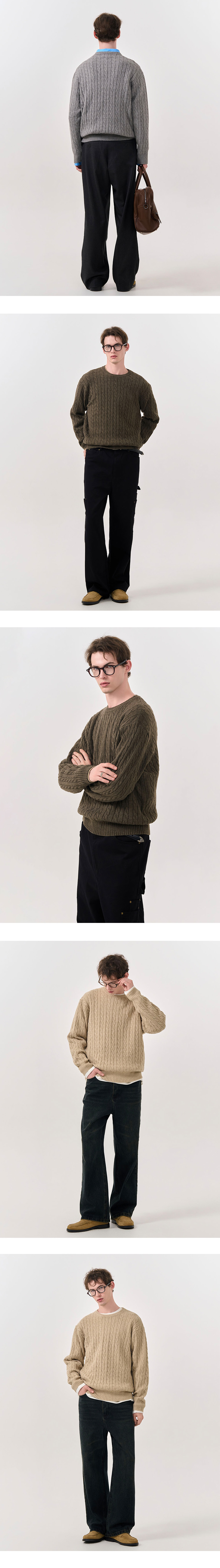 제너럴아이디어 맨 에센셜 울 케이블 풀오버 멜란지 그레이 | GENERAL IDEA | KREAM