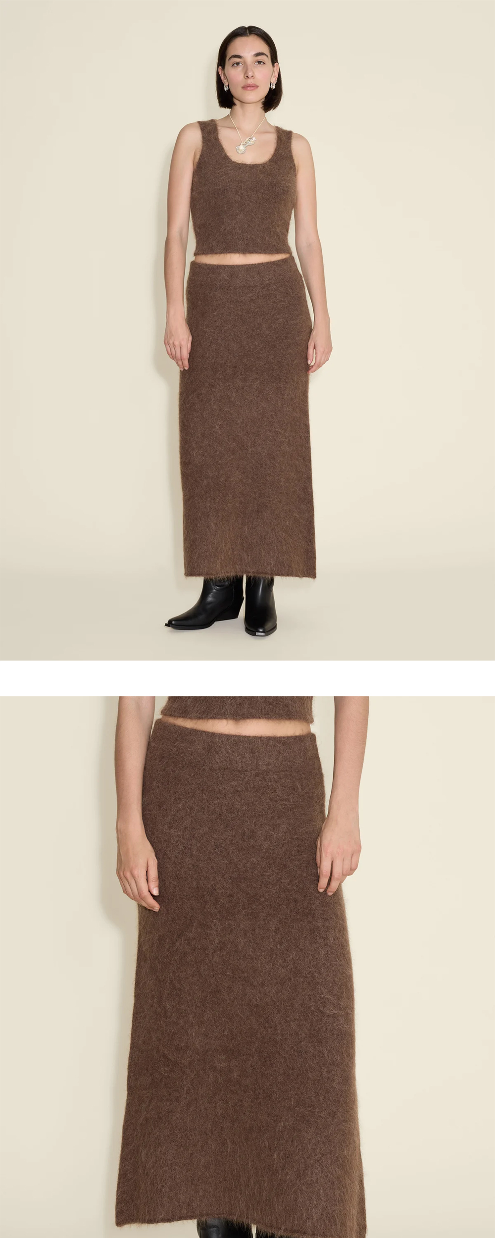 홀츠베일러 우먼 퓨어 플러피 스커트 다크 브라운 - 24FW | Holzweiler | KREAM