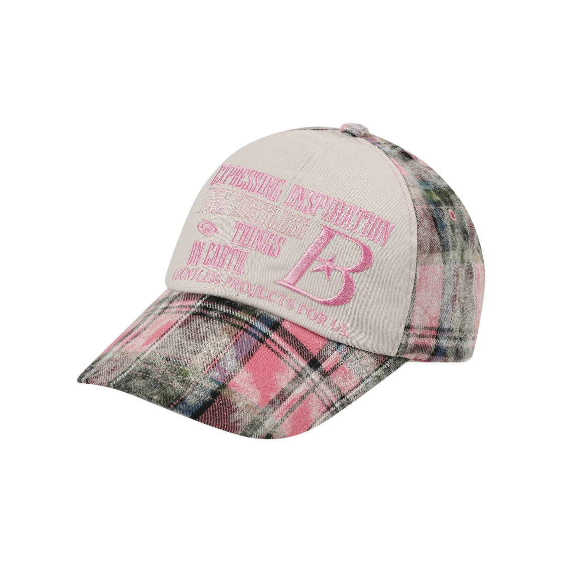 바우프 B 로고 볼캡 체크 핑크 | BAUF | KREAM