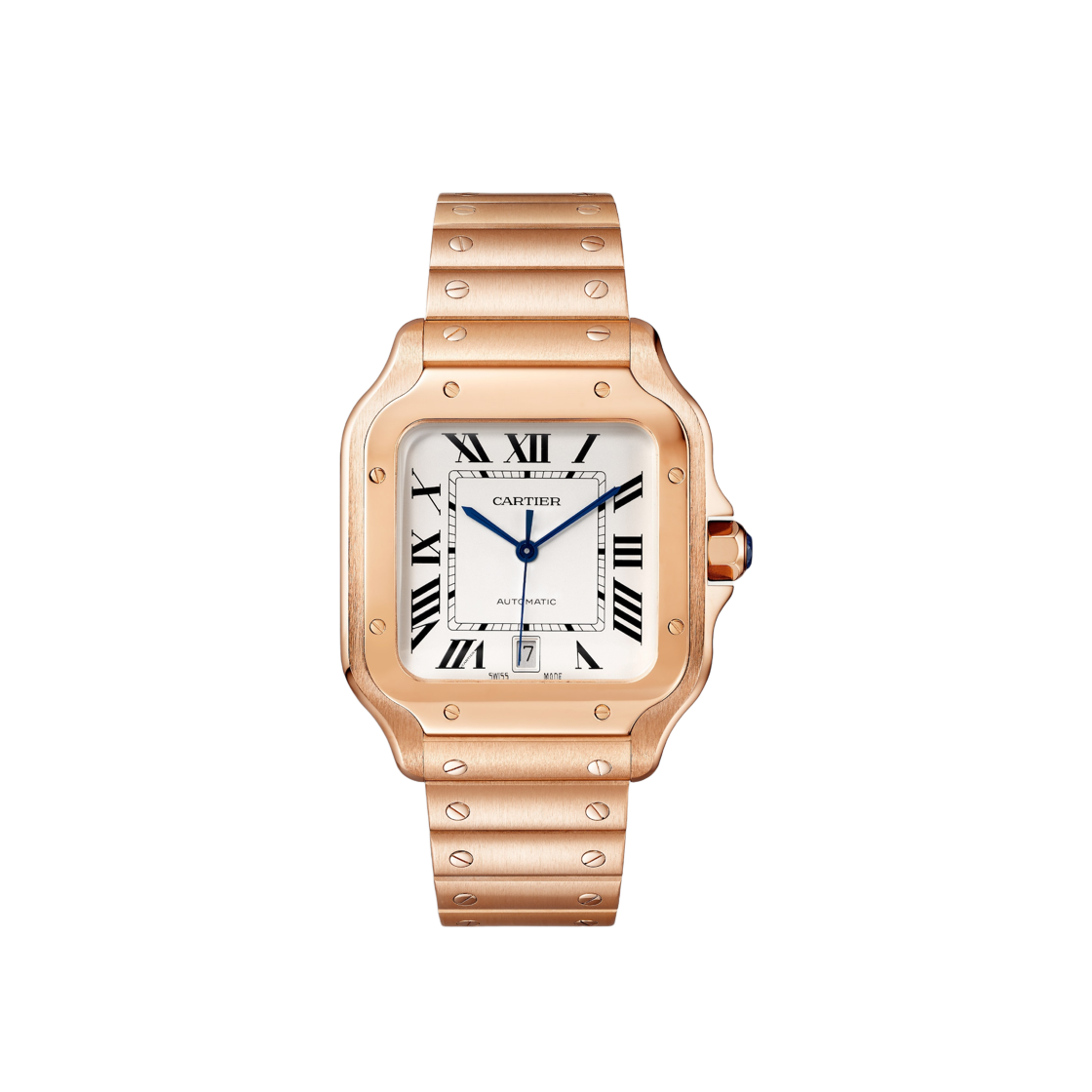 까르띠에 산토스 드 워치 라지 오토매틱 핑크 골드 메탈 레더 브레이슬릿 | Cartier | KREAM