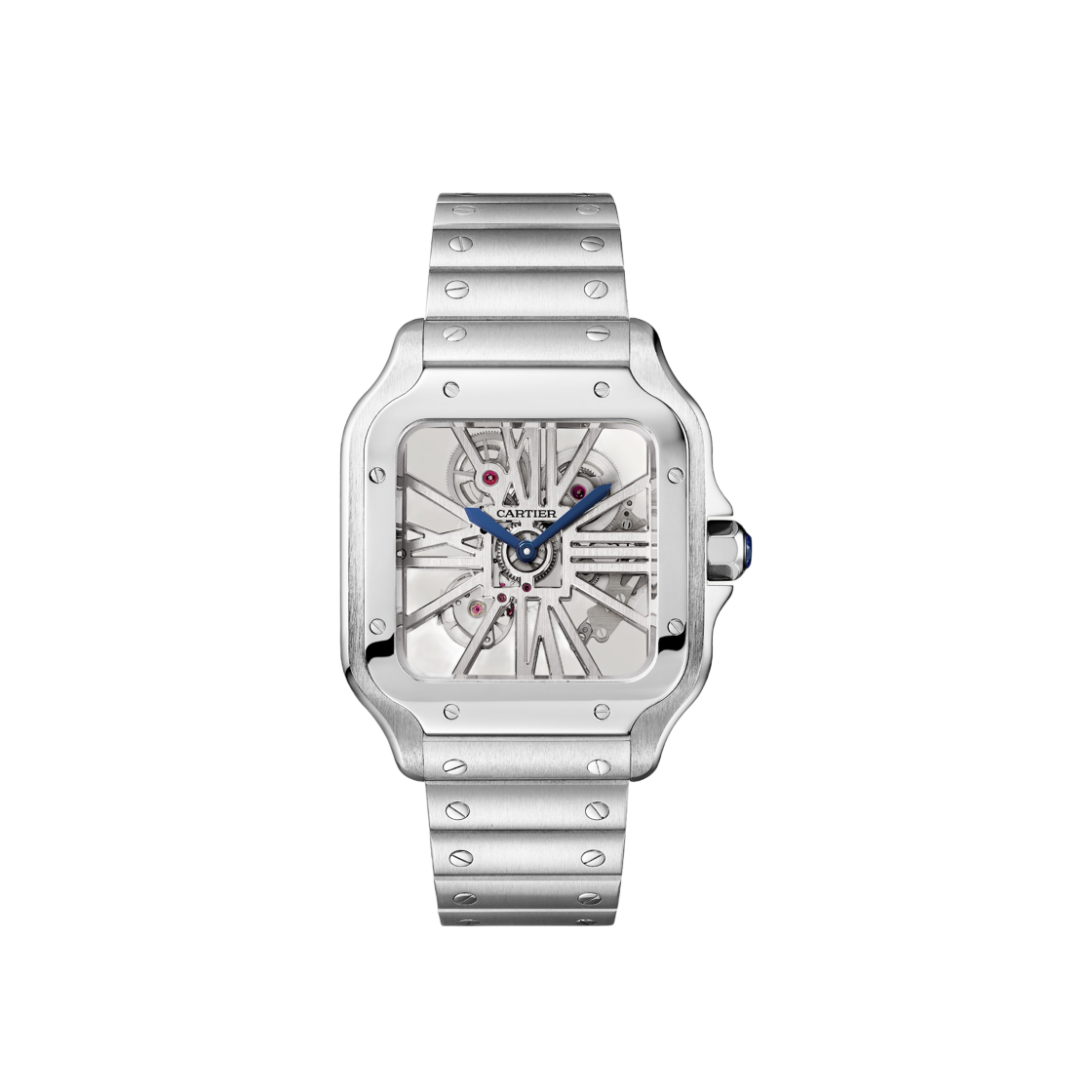 까르띠에 산토스 드 스켈레톤 워치 라지 스틸 메탈 레더 브레이슬릿 | Cartier | KREAM