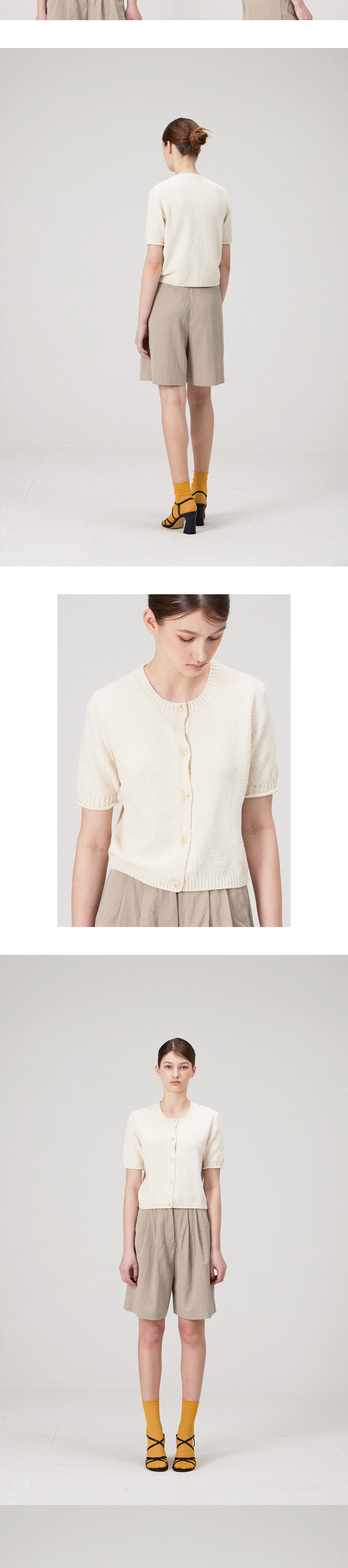 필더스 여성 라운드 넥 버튼 크롭 니트 반팔 가디건 아이보리 | Fielders | KREAM