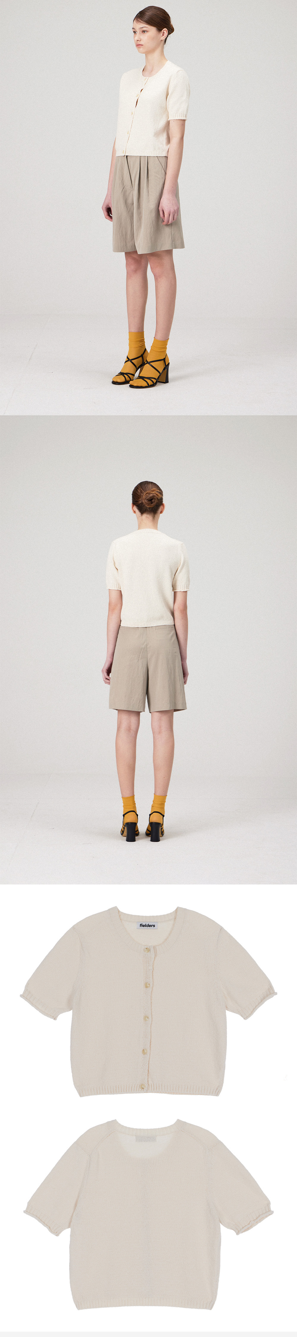 필더스 여성 라운드 넥 버튼 크롭 니트 반팔 가디건 아이보리 | Fielders | KREAM