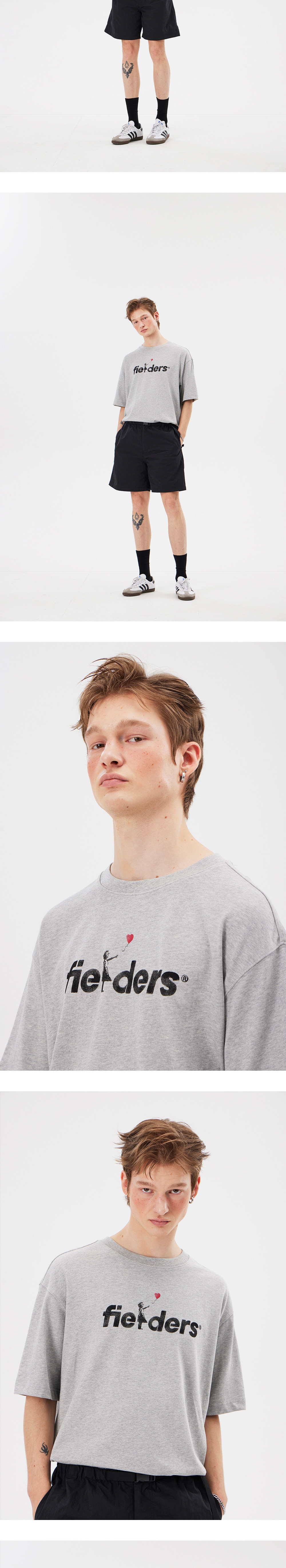 필더스 남성 벌룬 하트 스텐실 티 멜란지 그레이 | Fielders | KREAM