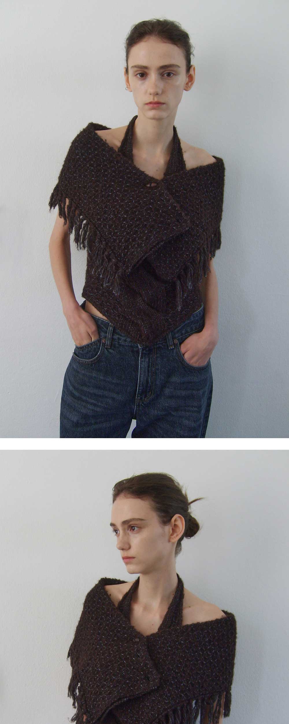 엔오르 우먼 프린지 스왈 머플러 브라운 | ENOR | KREAM