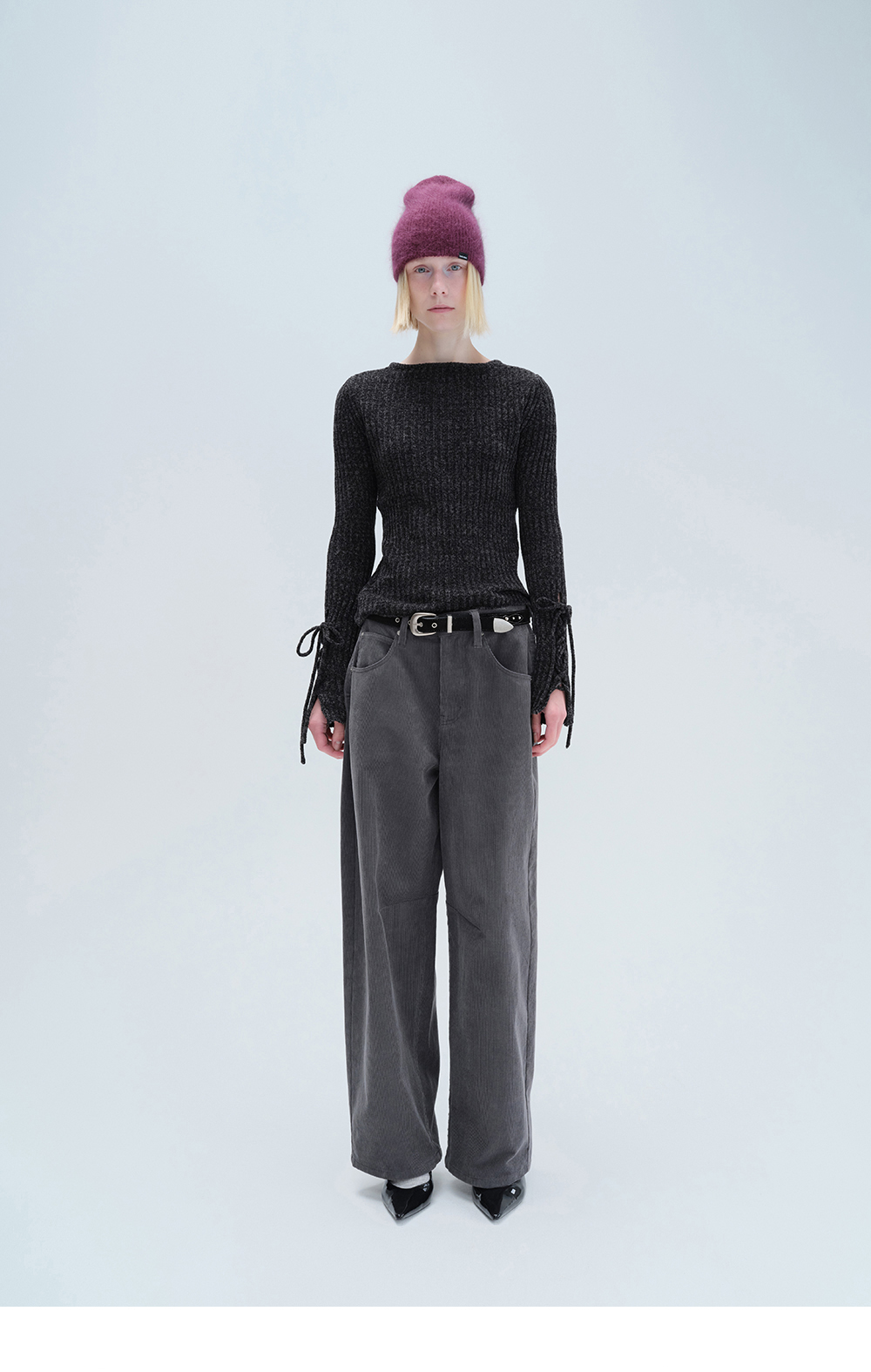 다이애그널 슬릿 레이스 업 니트 블랙 | DIAGONAL | KREAM