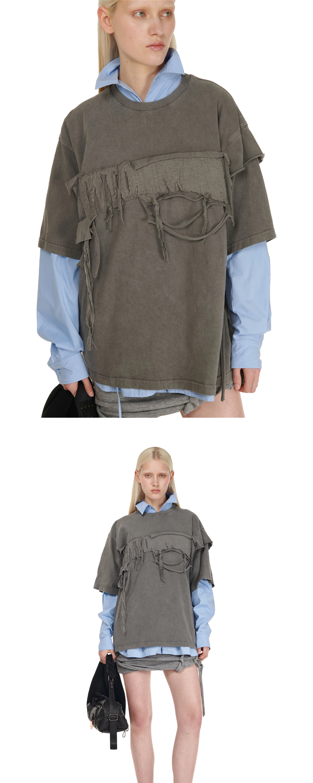 오토링거 우먼 디스트레스드 오버사이즈 티셔츠 그레이 - 24FW | Ottolinger | KREAM