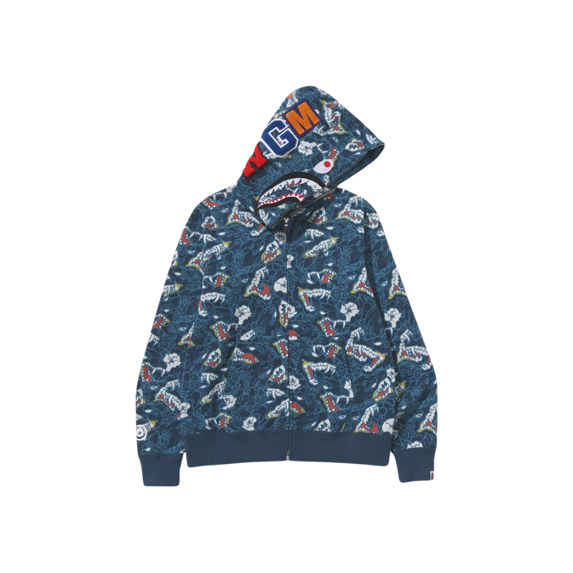 베이프 재패니즈 타투 카모 샤크 Fz 후드 블루 | BAPE | KREAM