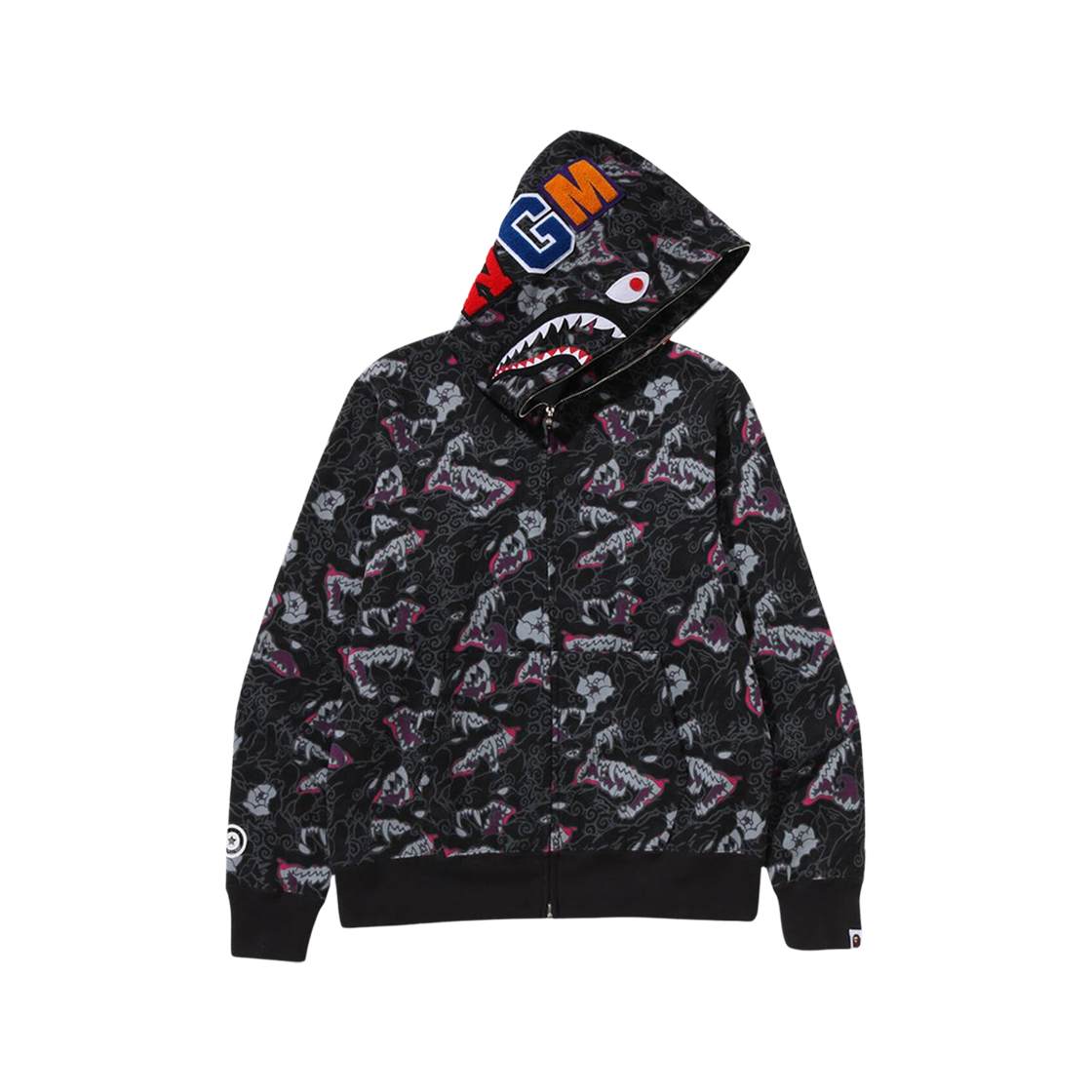 베이프 재패니즈 타투 카모 샤크 Fz 후드 블랙 | BAPE | KREAM