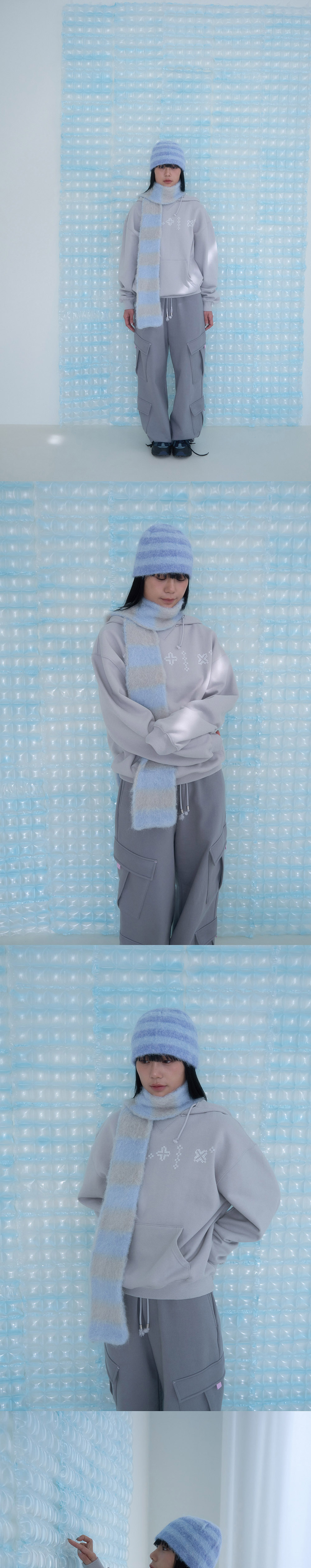 서서 헤어리 스트라이프 머플러 스카이 블루 엔 그레이 | SUH SUH | KREAM