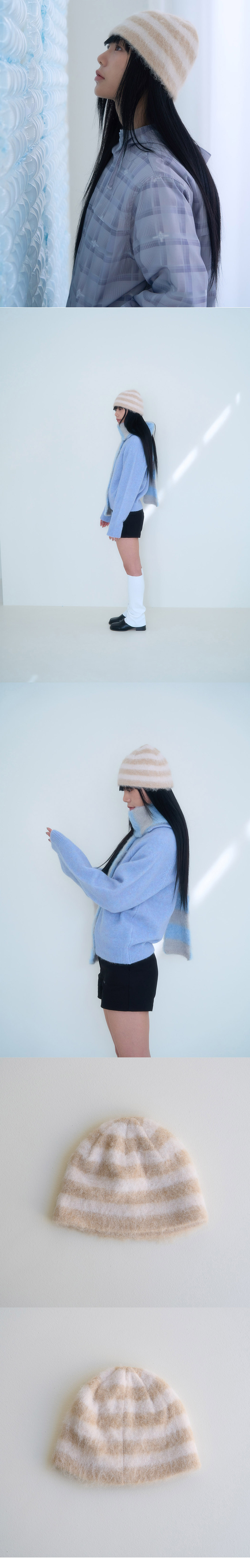 서서 헤어리 스트라이프 비니 베이지 | SUH SUH | KREAM