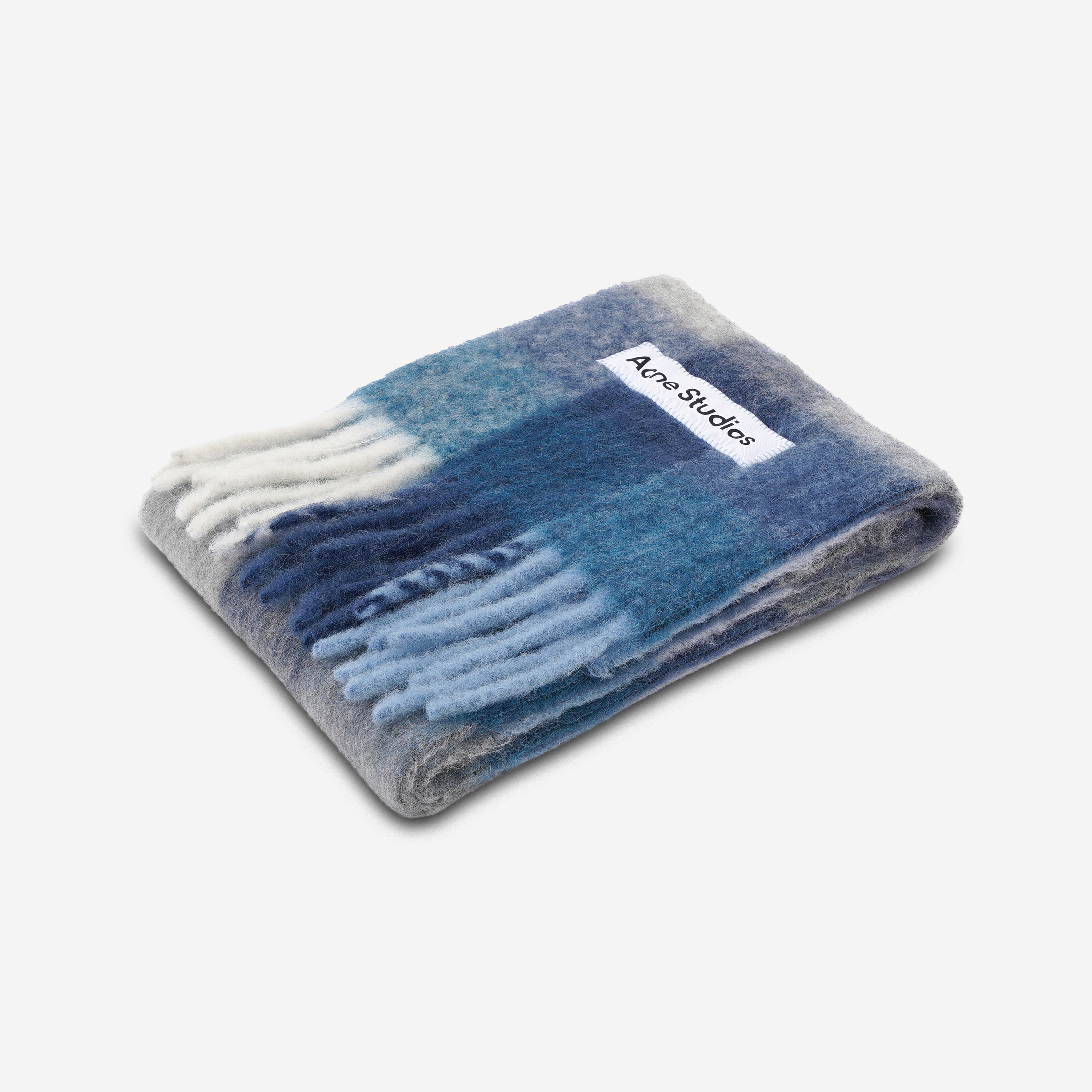 아크네 스튜디오 모헤어 체크 스카프 인디고 그레이 라이트 블루 | KREAM