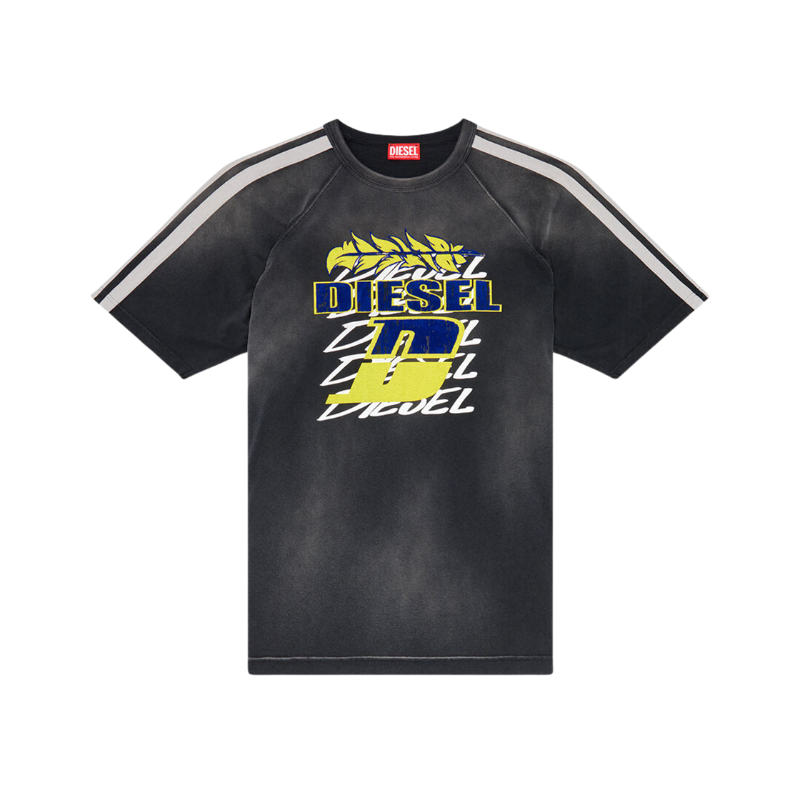 디젤 페이디드 티셔츠 플록 로고 프린트 블랙 | Diesel | KREAM