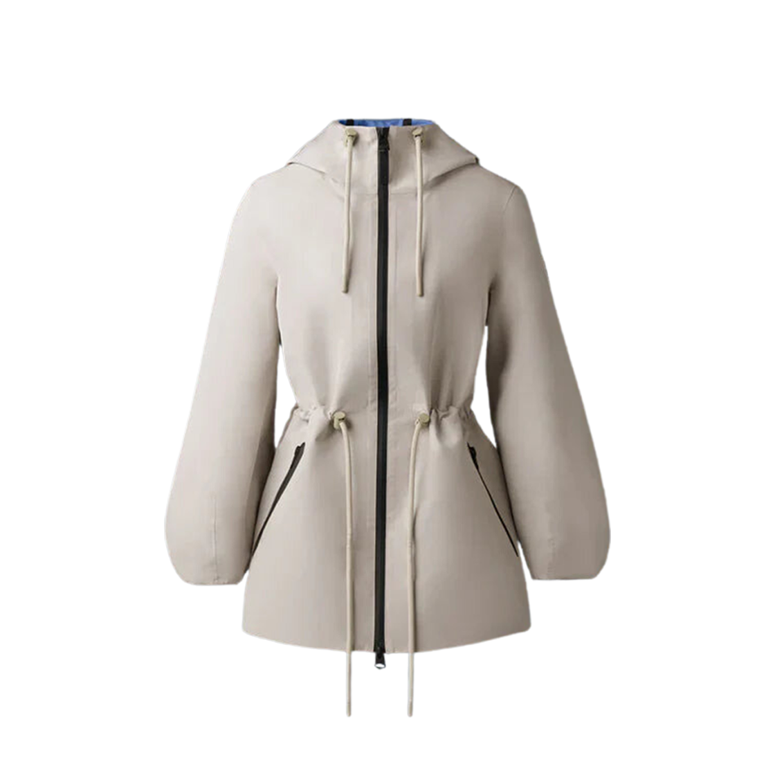 (W) 맥카지 칼레아 테크니컬 레인 자켓 드로우코드 웨이스트 트렌치 셀레셜 블루 | Mackage | KREAM