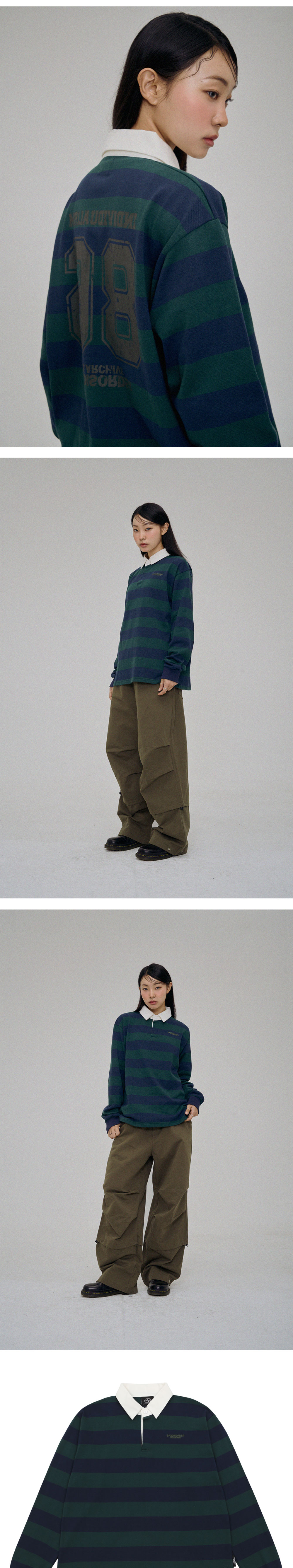 비피투디스오더 98 스트라이프 럭비 롱 슬리브 셔츠 그린 | BP2DISORDER | KREAM