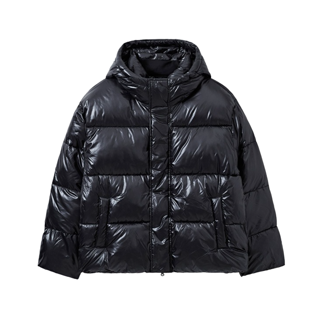 스파오 베이직 후드 푸퍼 글로시 블랙 | Spao | KREAM