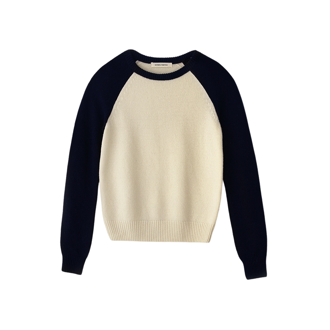 (W) 낫띵 리튼 포이 래글런 울 스웨터 화이트 네이비 | Nothing Written | KREAM