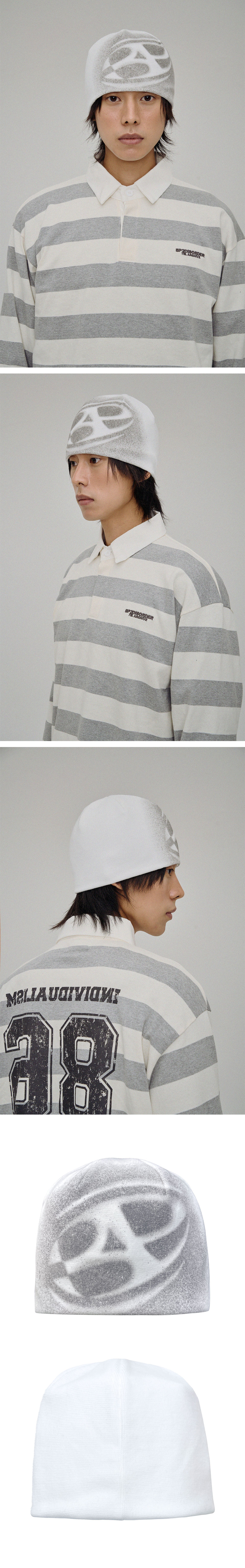 비피투디스오더 빅 로고 스프레이 비니 화이트 그레이 | BP2DISORDER | KREAM