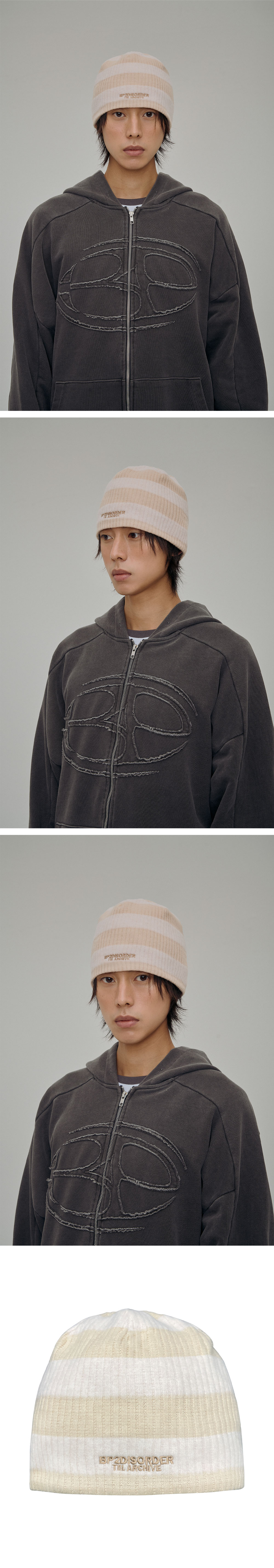 비피투디스오더 스트라이프 비니 베이지 | BP2DISORDER | KREAM