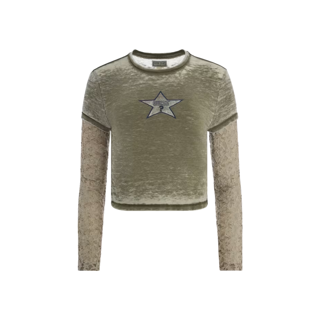 게스 USA 우먼 빈티지 레이어드 레이스 티 워시드 아웃 그린 - 24FW | Guess USA | KREAM